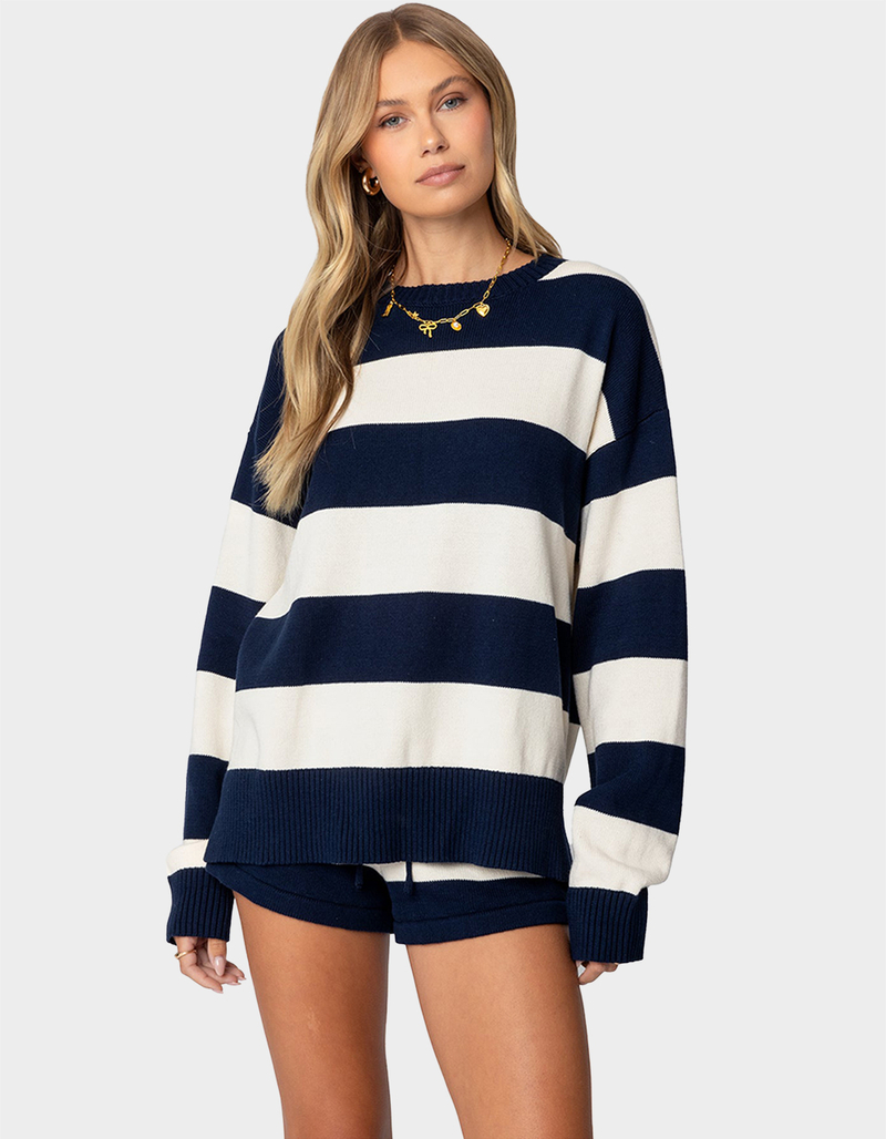 EDIKTED Riley Oversized Striped Sweater - NAVY | Tillys