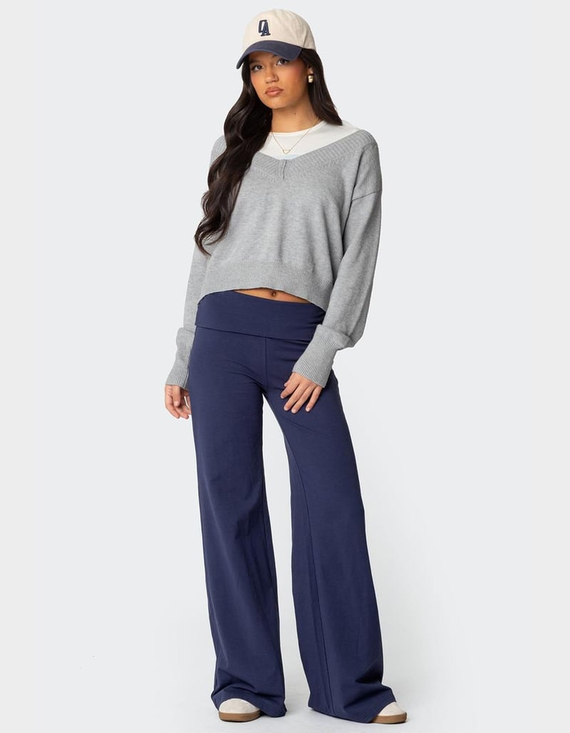 EDIKTED Wide Leg Fold Over Pants - NAVY - XL | Tillys