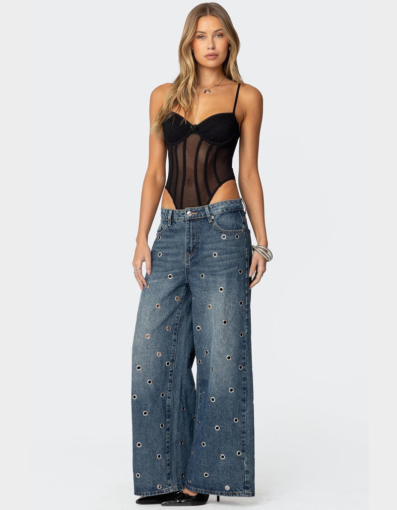 EDIKTED Jainie Grommet Low Rise Jeans - LIGHT BLUE - L | Tillys