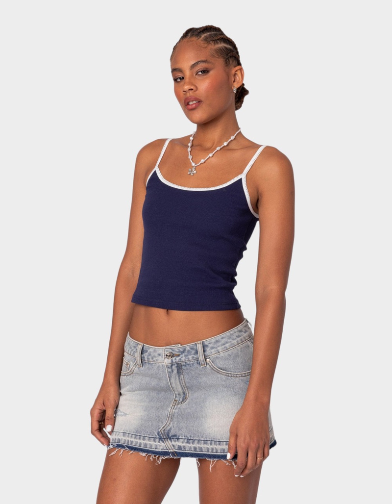 EDIKTED Franky Ribbed Contrast Tank Top - NAVY | Tillys