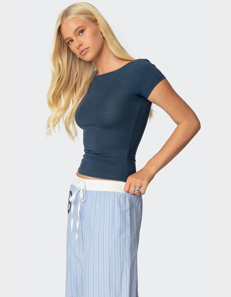 EDIKTED Becca Boat Neck Top - NAVY | Tillys