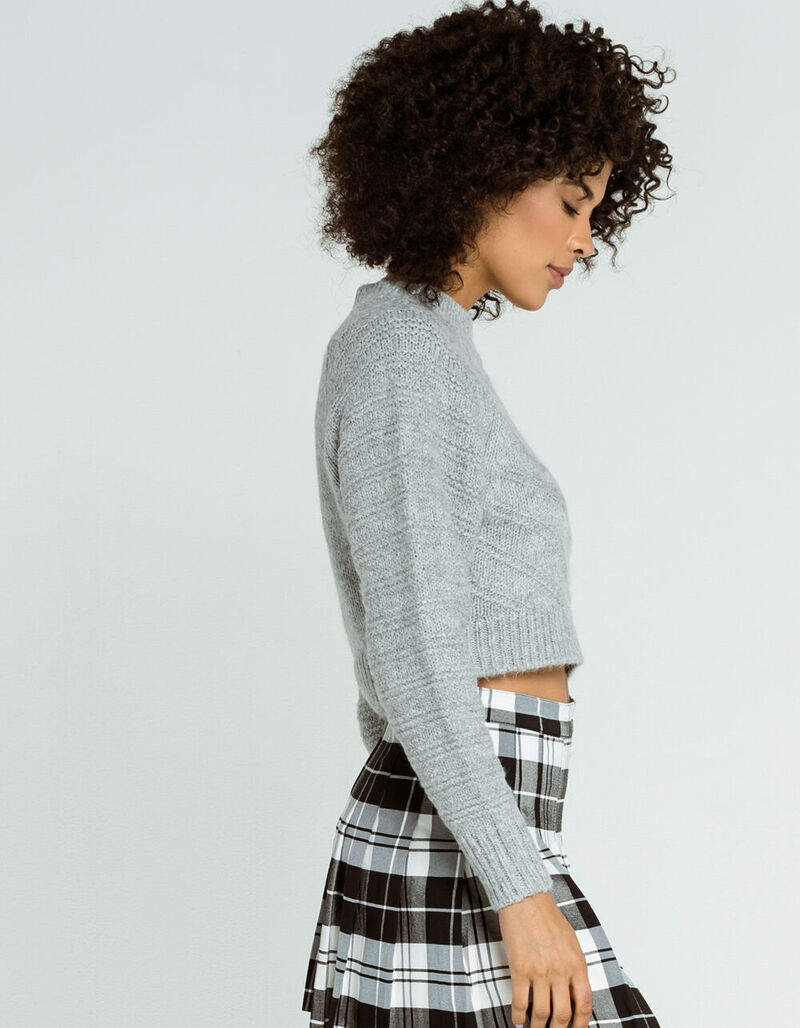 ELODIE Chevron Mock Neck Womens Gray Sweater - HEGRY - 387961595