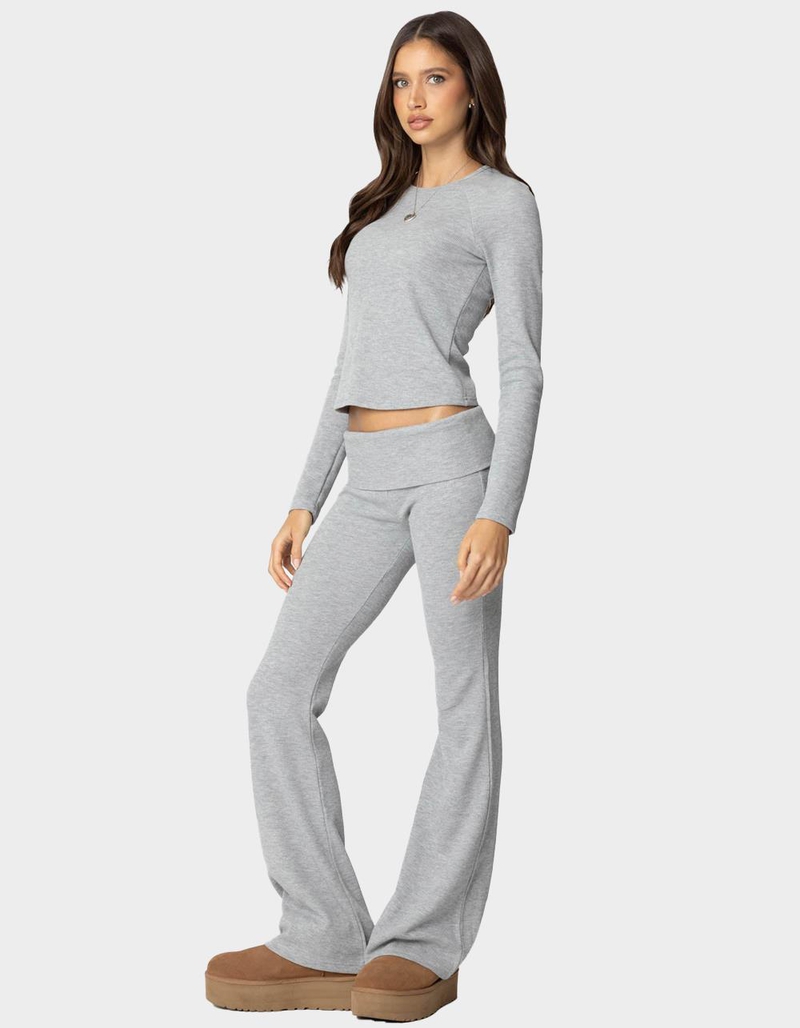 EDIKTED Sab Fold Over Waffle Knit Pants - GRAY | Tillys