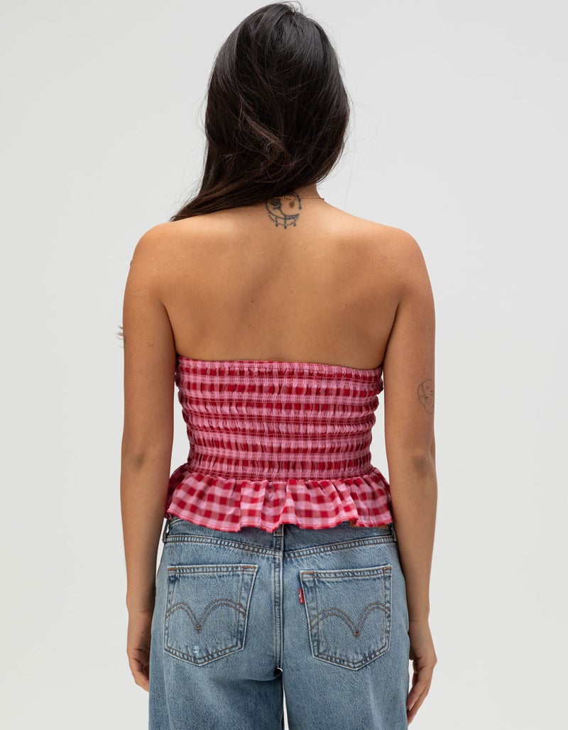 FULL TILT Smocked Plaid Peplum Tube Top - RED COMBO - M | Tillys