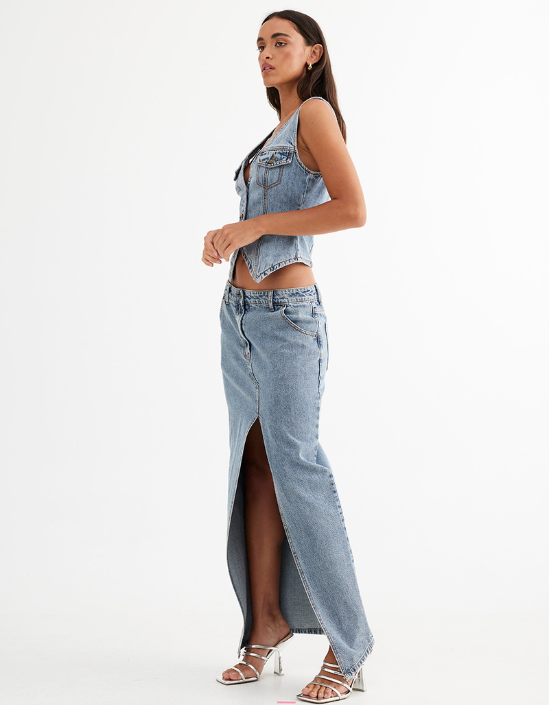 LIONESS Barbie Split Womens Midi Denim Skirt - DENIM - XL | Tillys