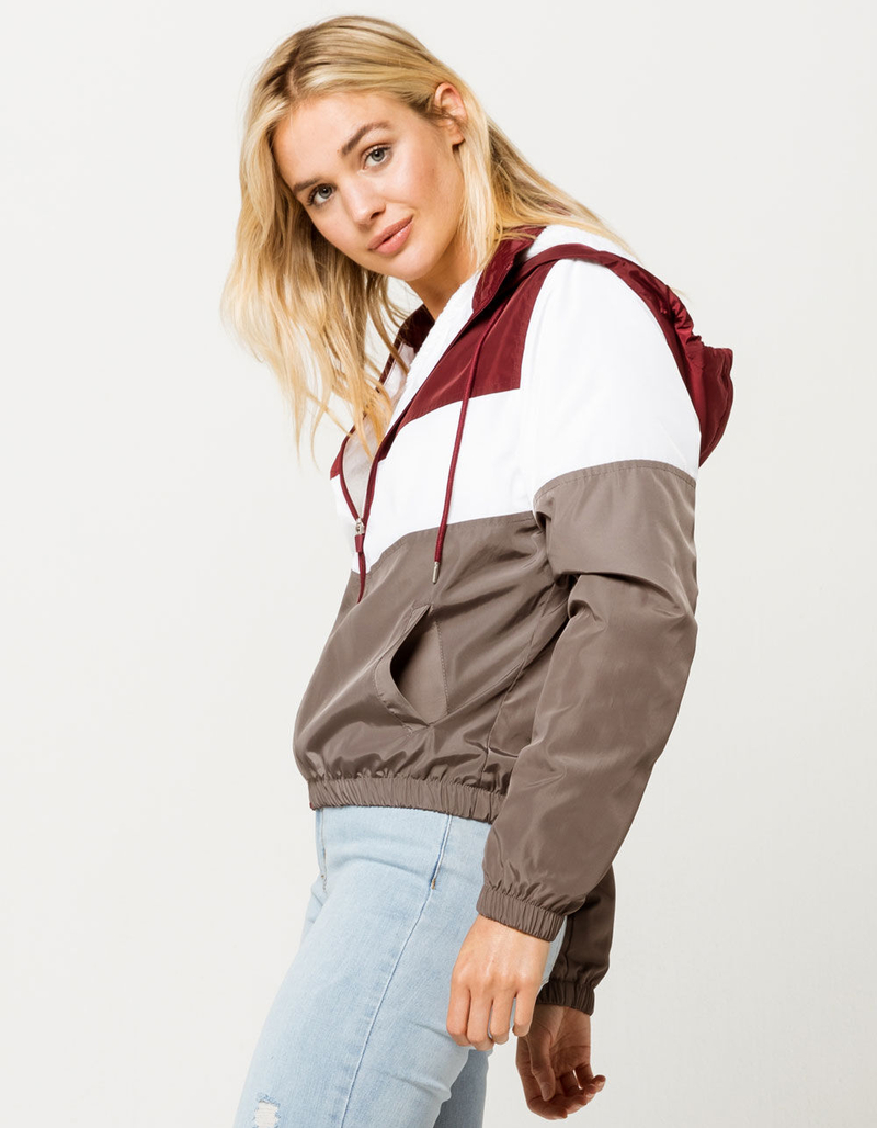 FULL TILT Zip Up Womens Windbreaker - GREY/BURGUNDY - XL | Tillys