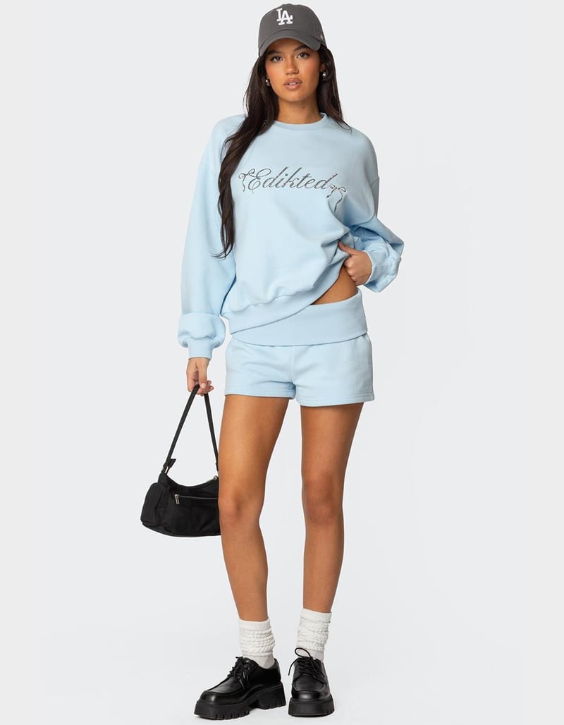 EDIKTED Super Edikted Fold Over Sweat Shorts - LIGHT BLUE | Tillys