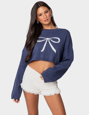 EDIKTED Knit Bow Cropped Sweater - WHITE | Tillys