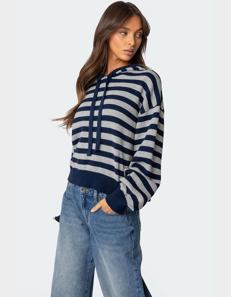 EDIKTED Striped Hooded Knit Sweater - NAVY | Tillys