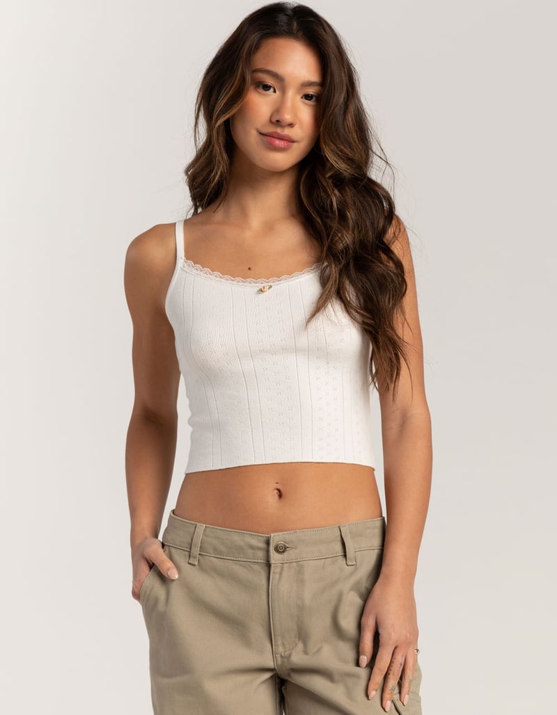 RSQ Womens Pointelle Lace Trim Cami - WHITE | Tillys