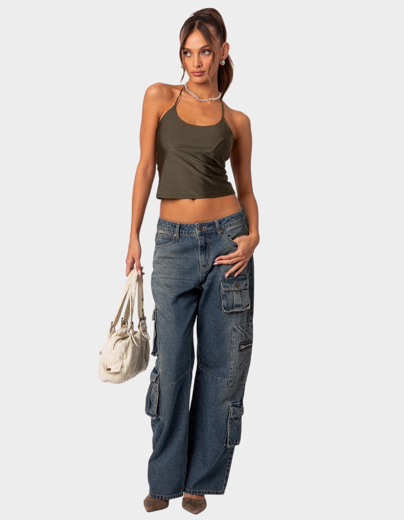 EDIKTED Sara Back Cut Out Tank Top - DK GREEN | Tillys
