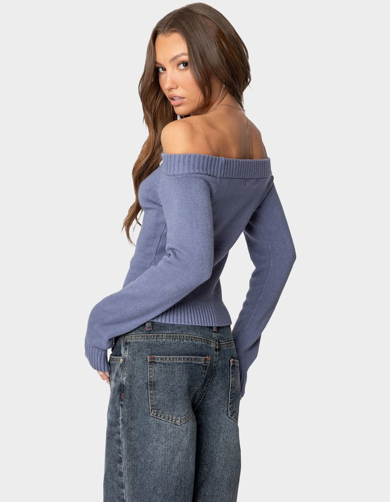 EDIKTED Elona Off Shoulder Knit Top - BLUE | Tillys