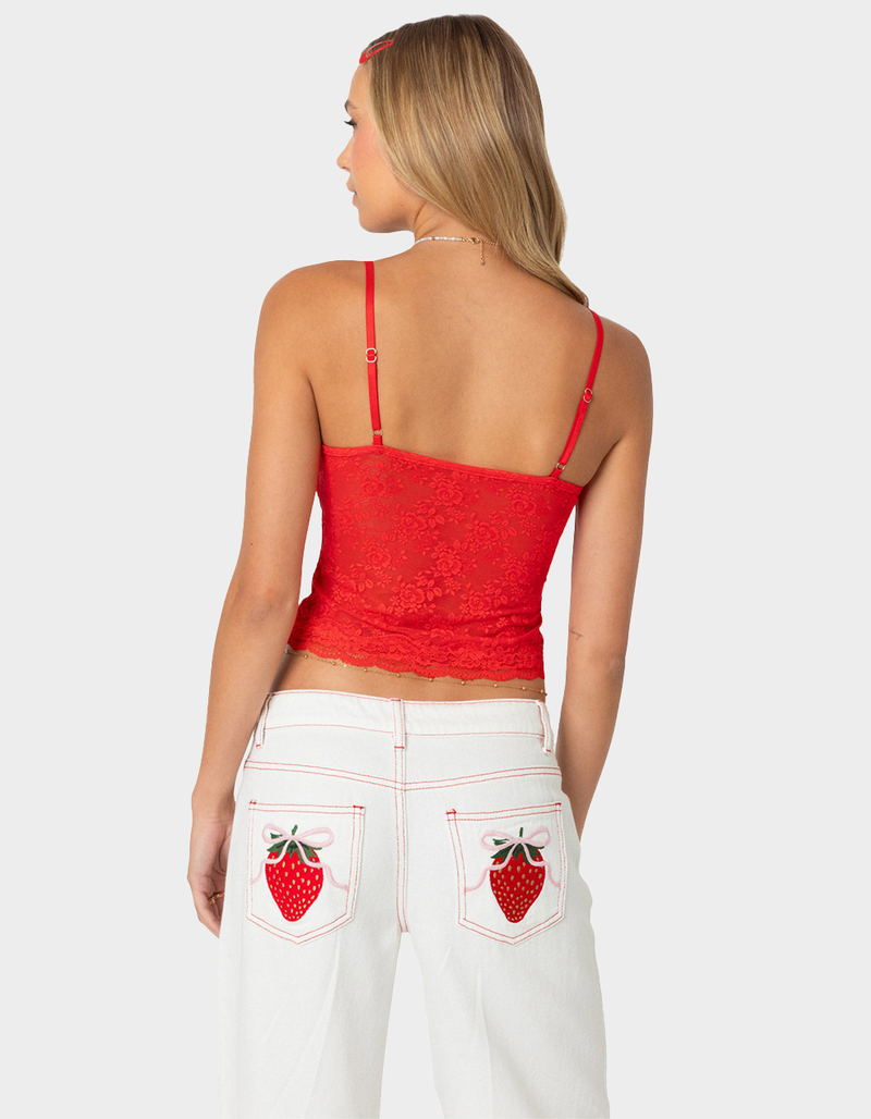 EDIKTED Cami Sheer Lace Tank Top - RED | Tillys