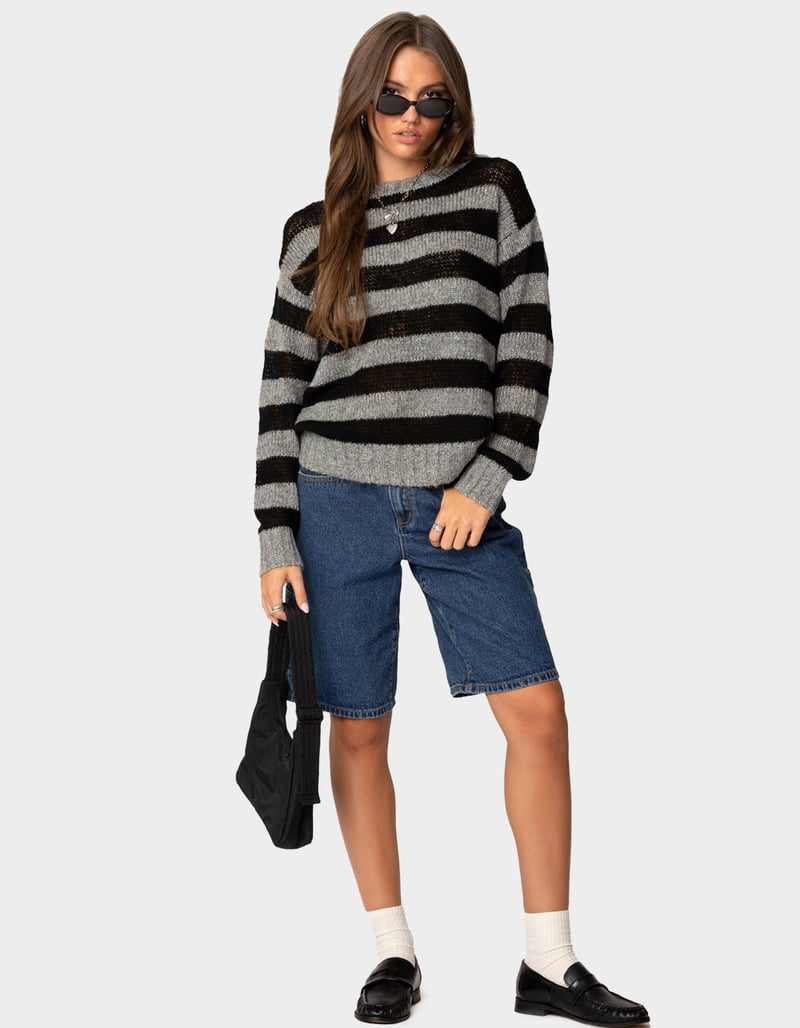 EDIKTED Light Knit Striped Sweater - BLACK - S | Tillys