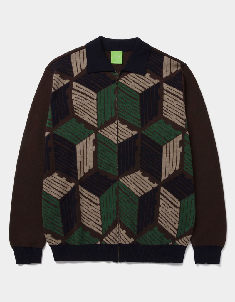 HUF Dimensions Zip Mens Sweater - CHOCOLATE | Tillys