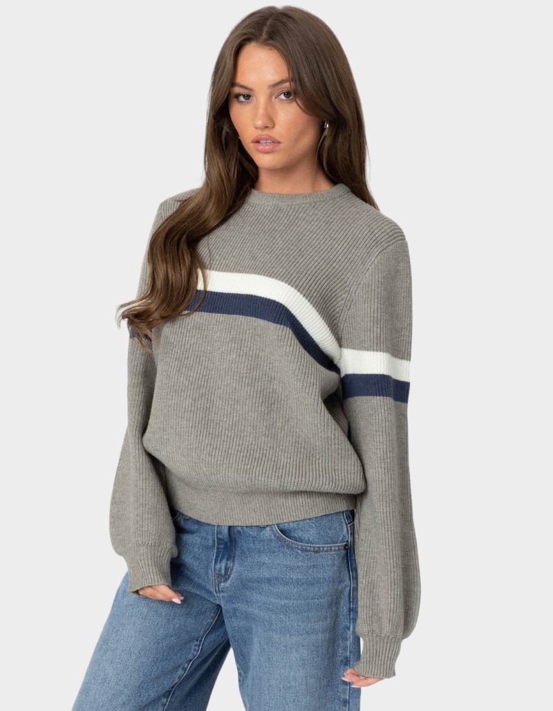 EDIKTED Nautical Striped Oversized Sweater - GRAY - XS/S | Tillys