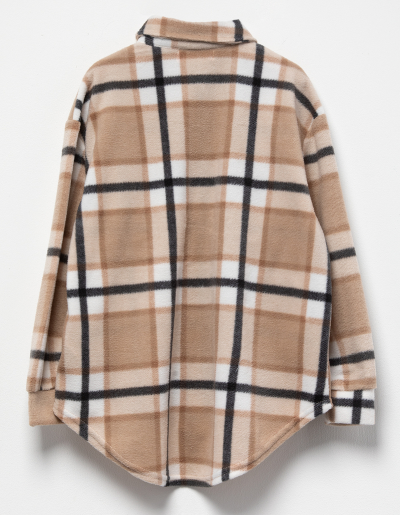 JOLIE & JOY Plaid Fleece Girls Oversized Shacket - Cream Combo | Tillys