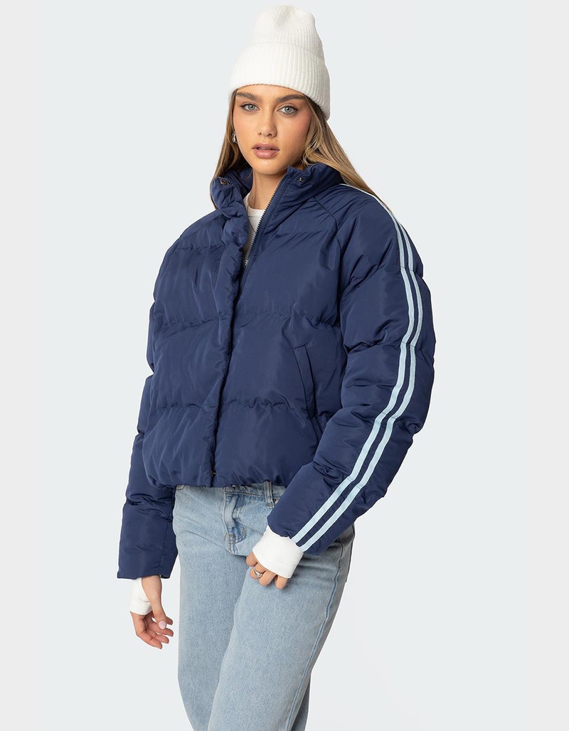 EDIKTED Sherry Side Striped Puffer Jacket - NAVY | Tillys