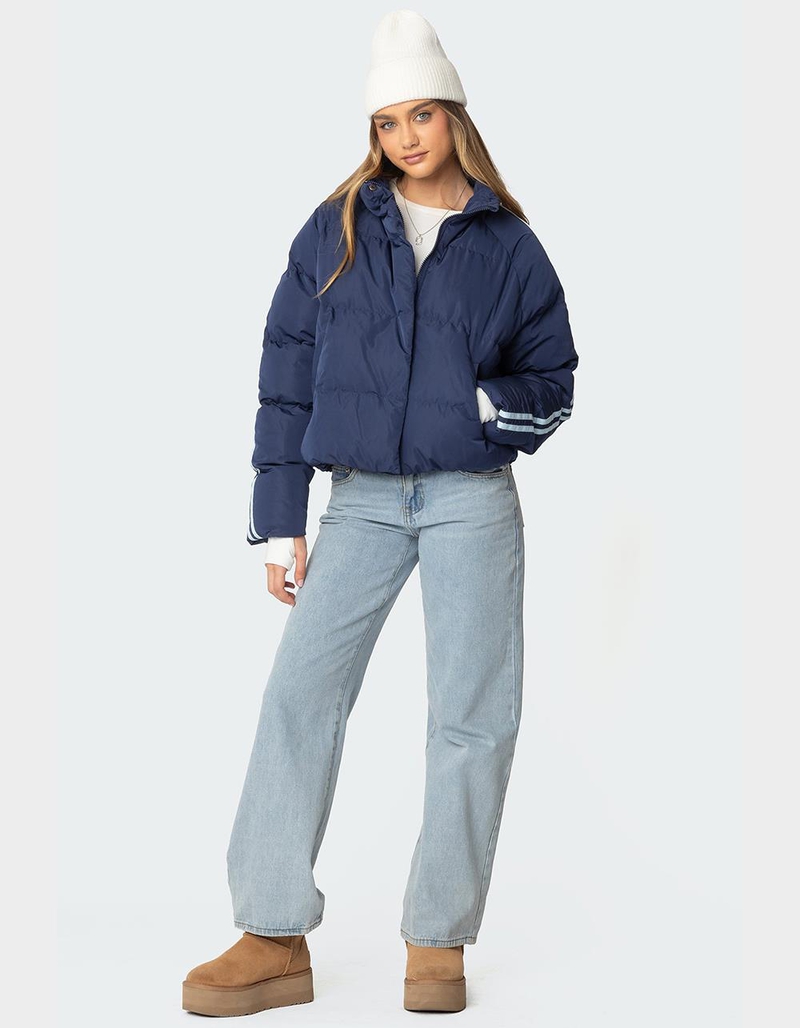 EDIKTED Sherry Side Striped Puffer Jacket - NAVY | Tillys