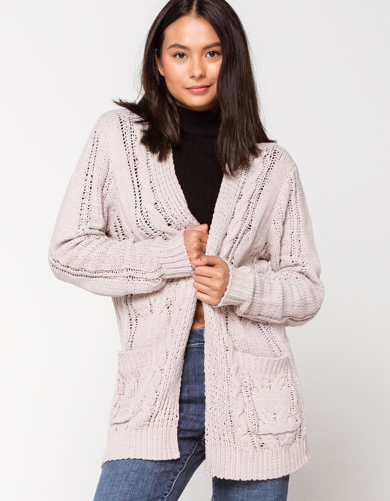 WOVEN HEART Chenille Cable Cream Womens Cardigan - CREAM - XL | Tillys