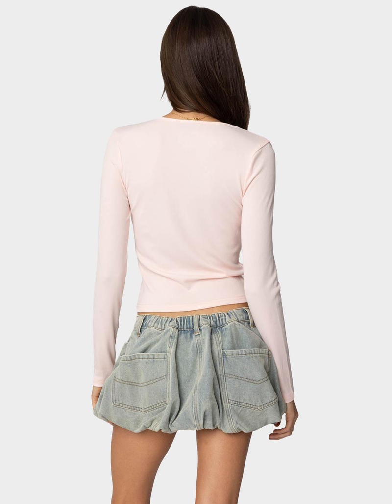 EDIKTED Madeline Lace Trim Ribbed Top - PINK | Tillys