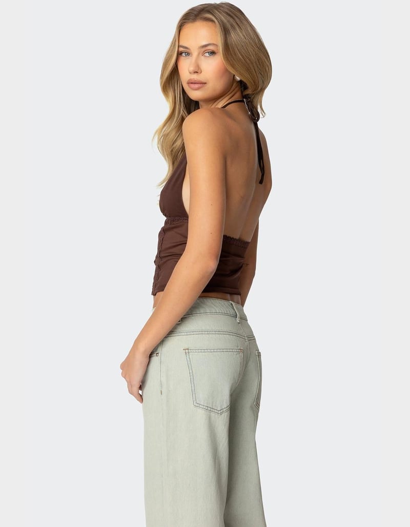 EDIKTED Lucie Lacey Mesh Halter Top - BROWN | Tillys