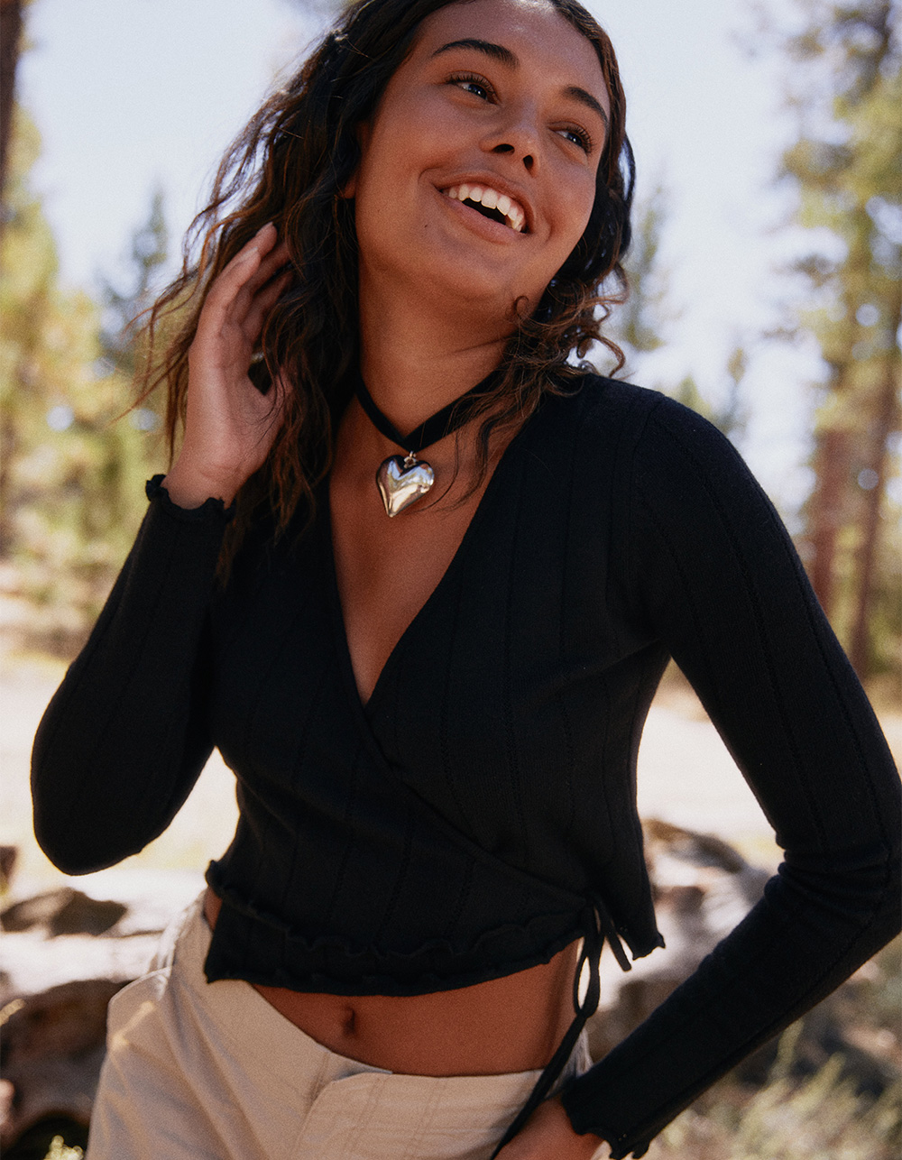 RSQ Womens Pointelle Rib Wrap Top - BLACK | Tillys