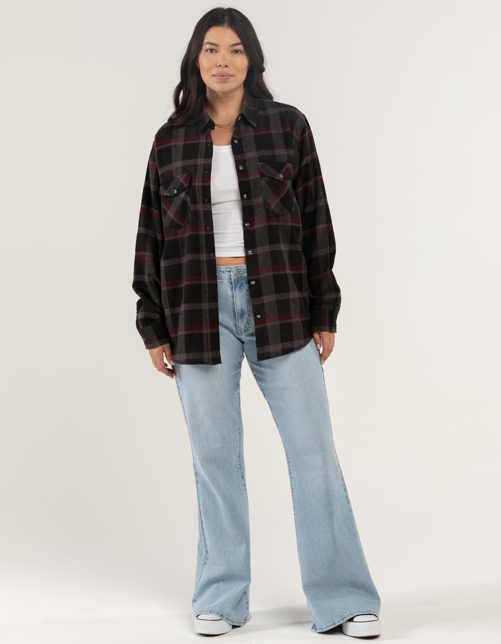 RSQ Womens Plaid Oversized Flannel - BLACK/BURGANDY | Tillys