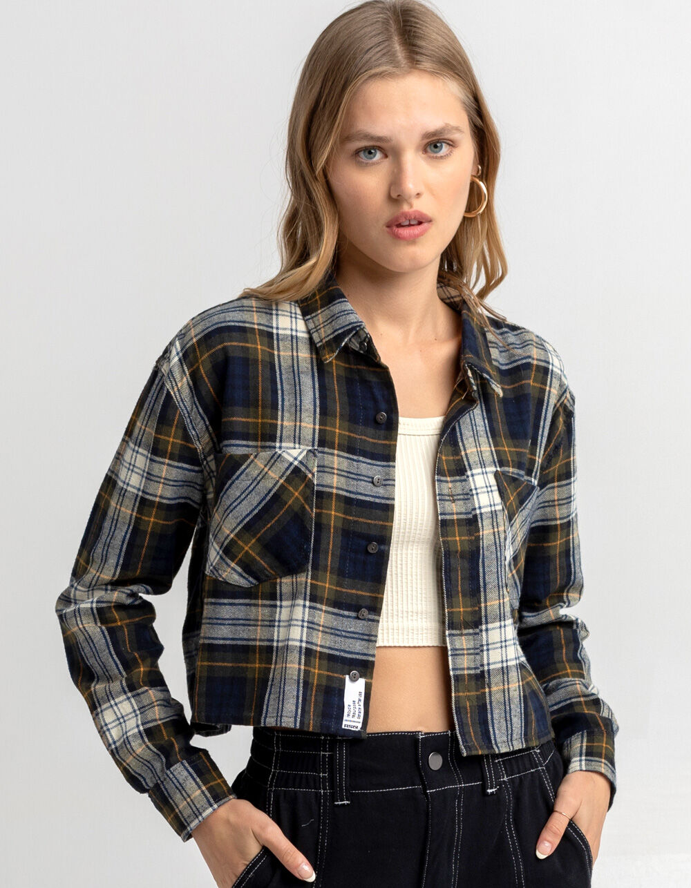 RSQ Plaid Womens Crop Flannel Shirt - BLUE COMBO | Tillys