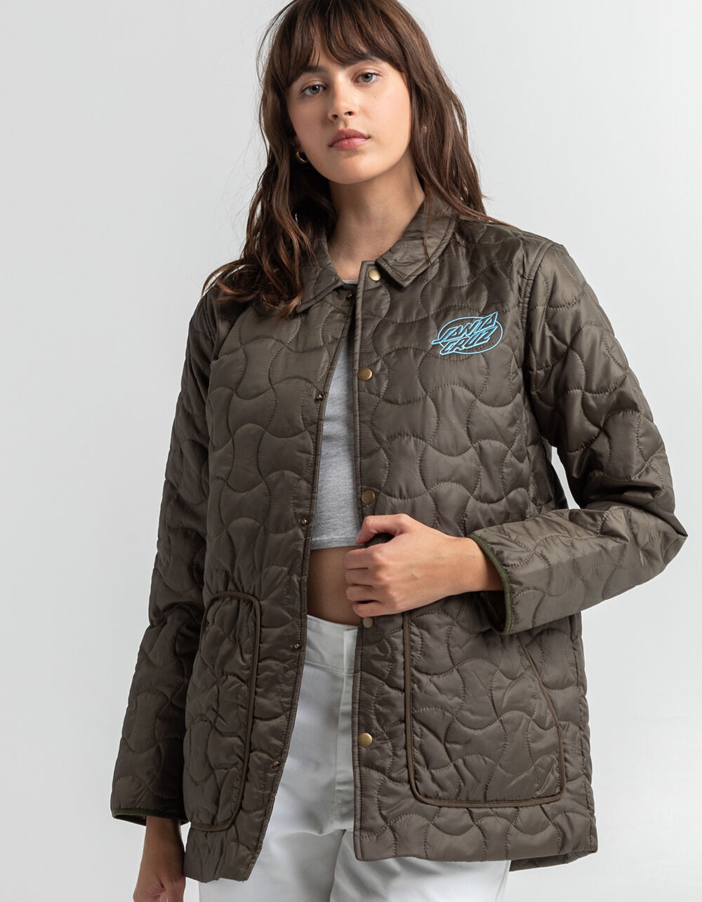 SANTA CRUZ Oval Line Dot Quilted Jacket - OLIVE | Tillys