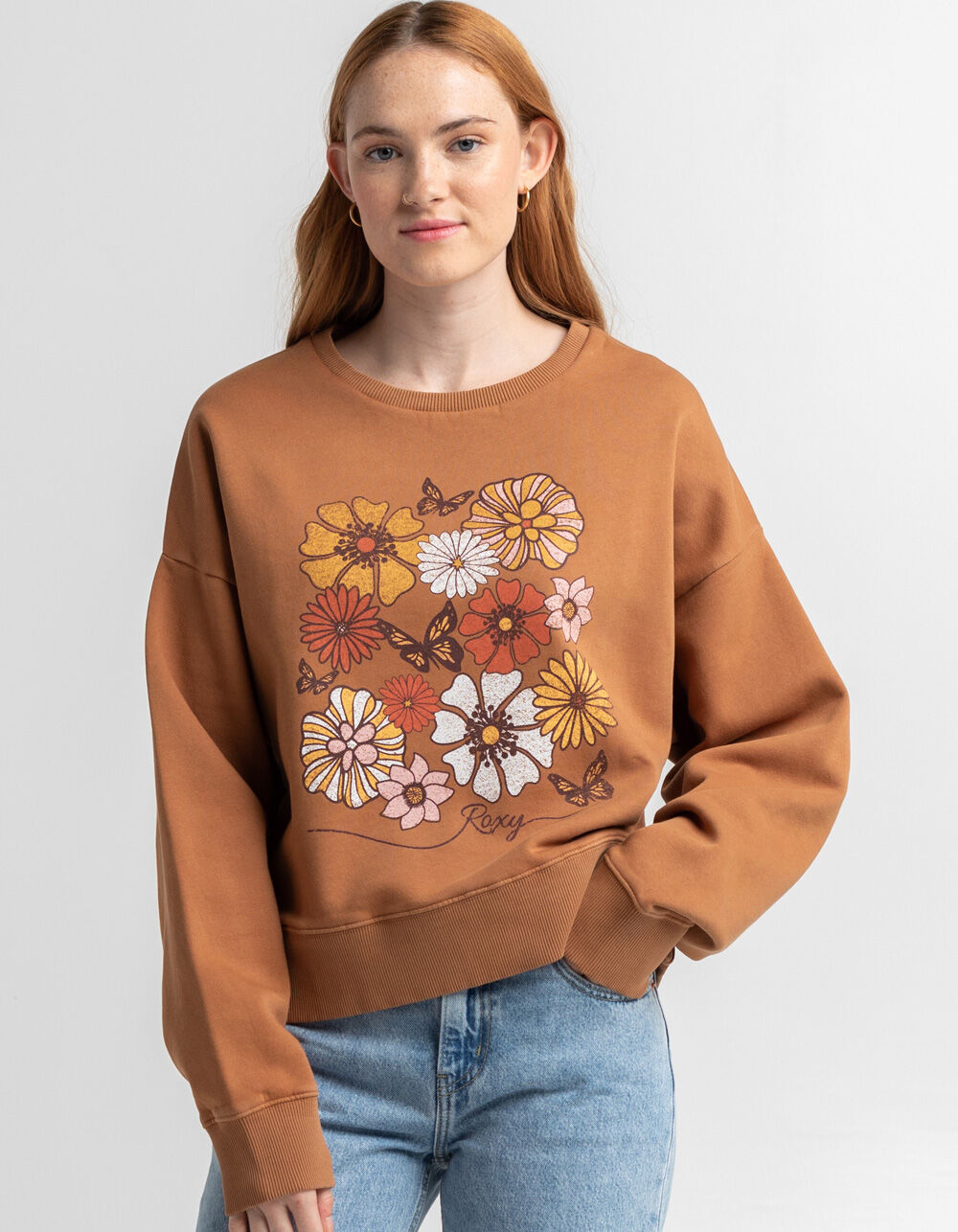 ROXY Flower Womens Oversized Sweatshirt - ACORN | Tillys