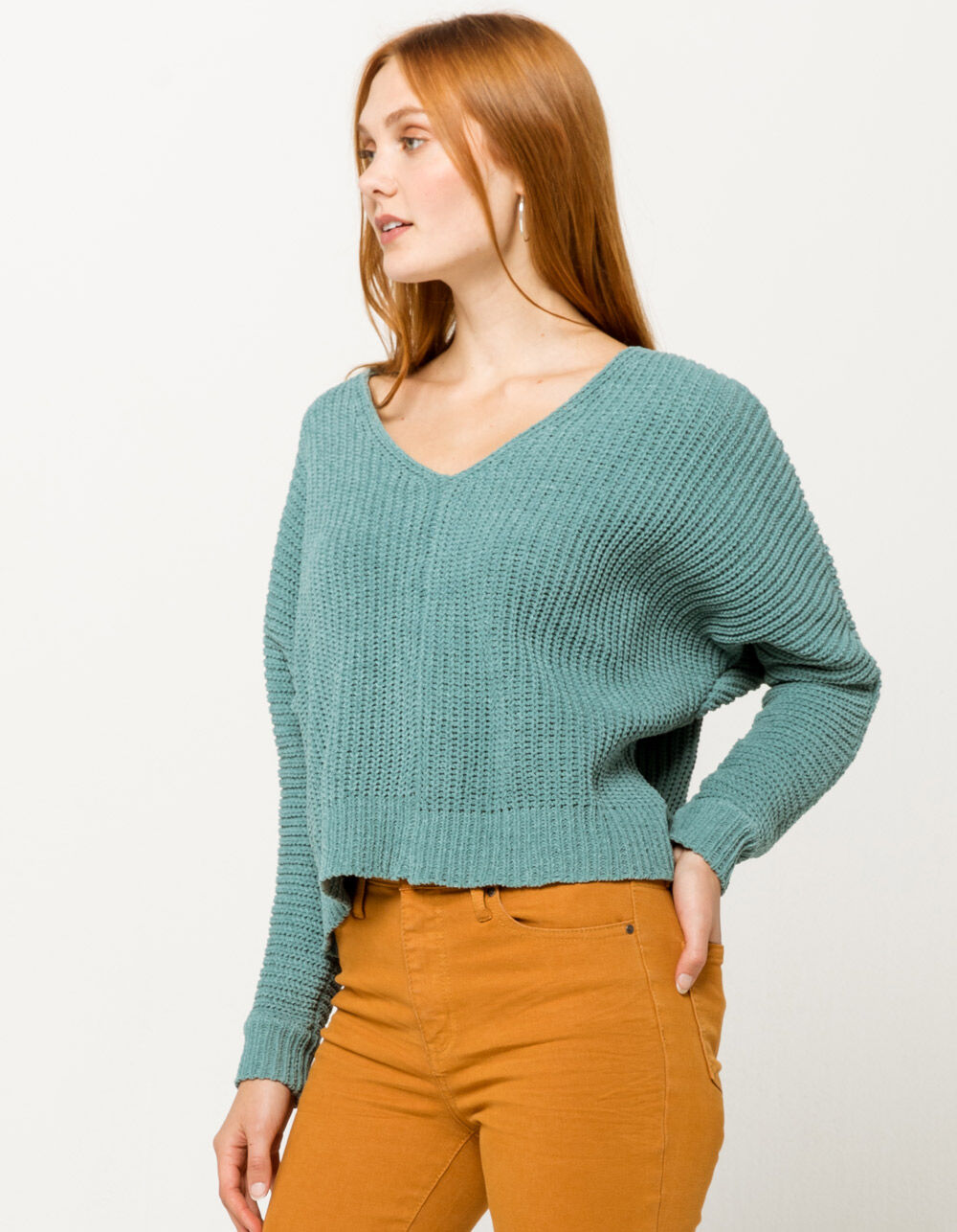 FULL TILT Essentials V-Neck Dolman Teal Blue Womens Crop Sweater - TEAL ...