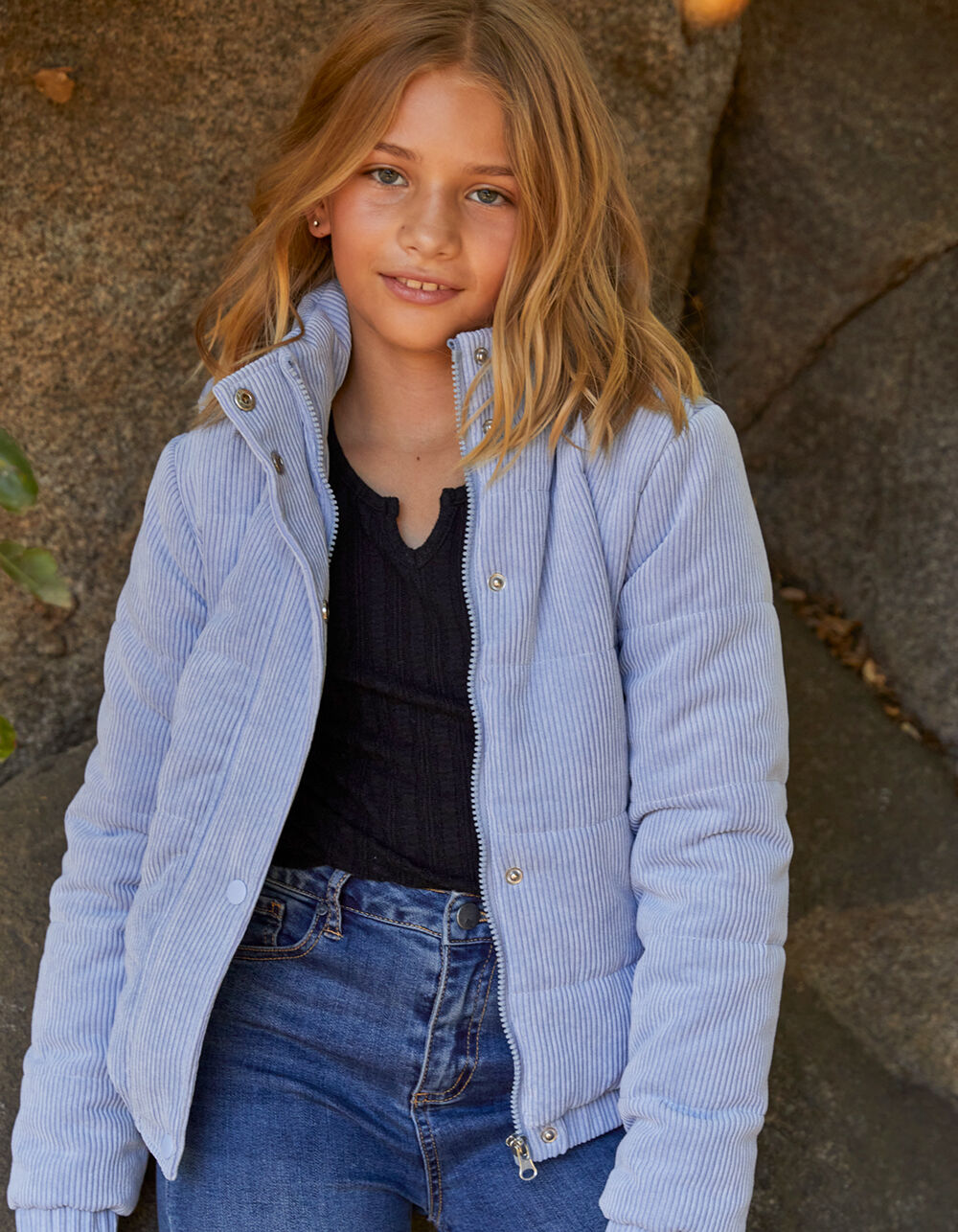 FULL TILT Corduroy Hooded Girls Puffer Jacket - BLUE | Tillys