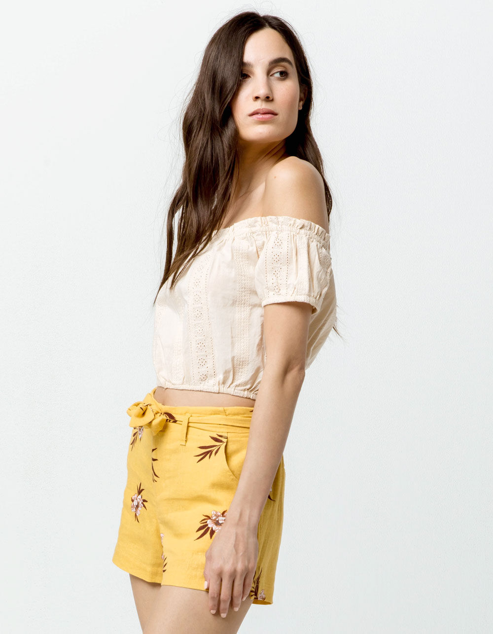 SKY AND SPARROW Crop Peasant Cream Womens Off The Shoulder Top - CREAM ...