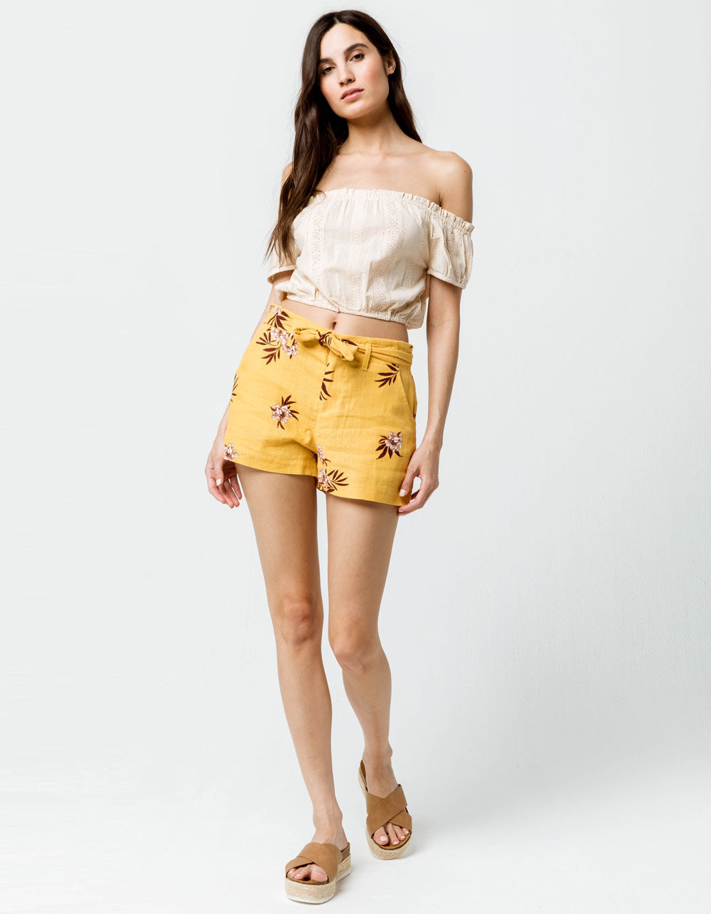 SKY AND SPARROW Crop Peasant Cream Womens Off The Shoulder Top - CREAM ...
