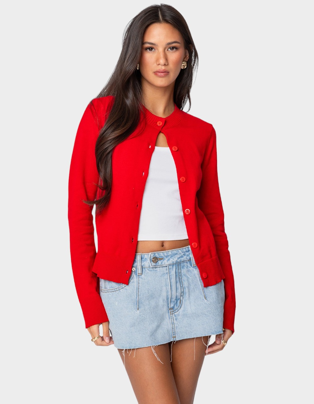 EDIKTED Hollie Button Up Cardigan - RED | Tillys