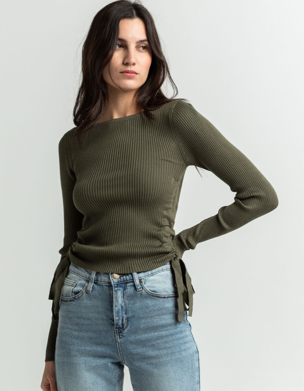 FULL CIRCLE Side Cinch Womens Sweater - OLIVE | Tillys