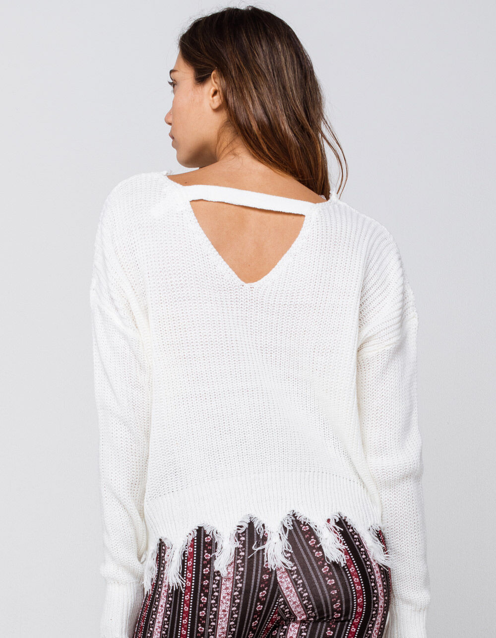 FULL TILT Destroyed Raw Hem Cream Womens V Neck Sweater - CREAM | Tillys