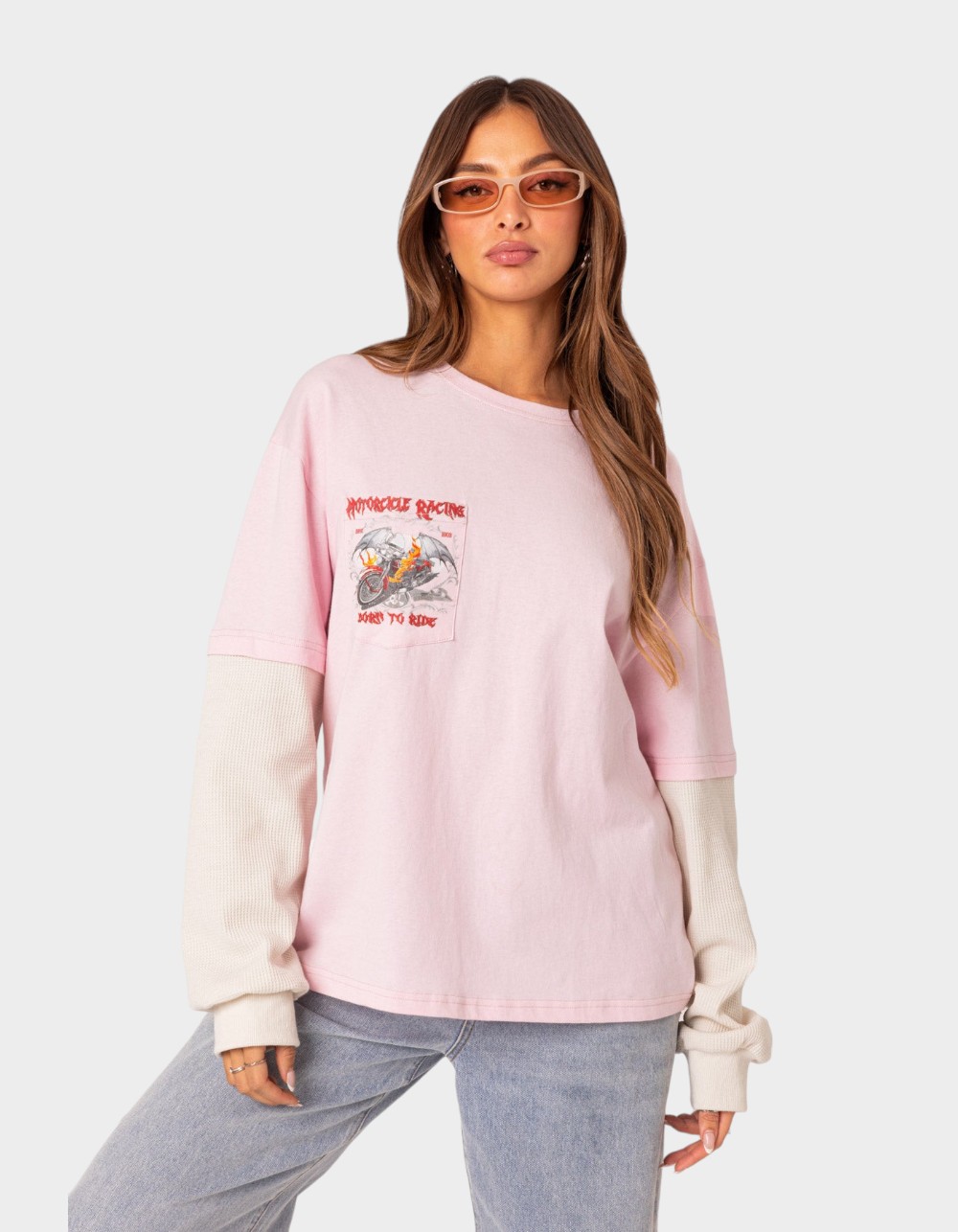 EDIKTED Racing Oversized Layered Tee - LIGHT PINK | Tillys