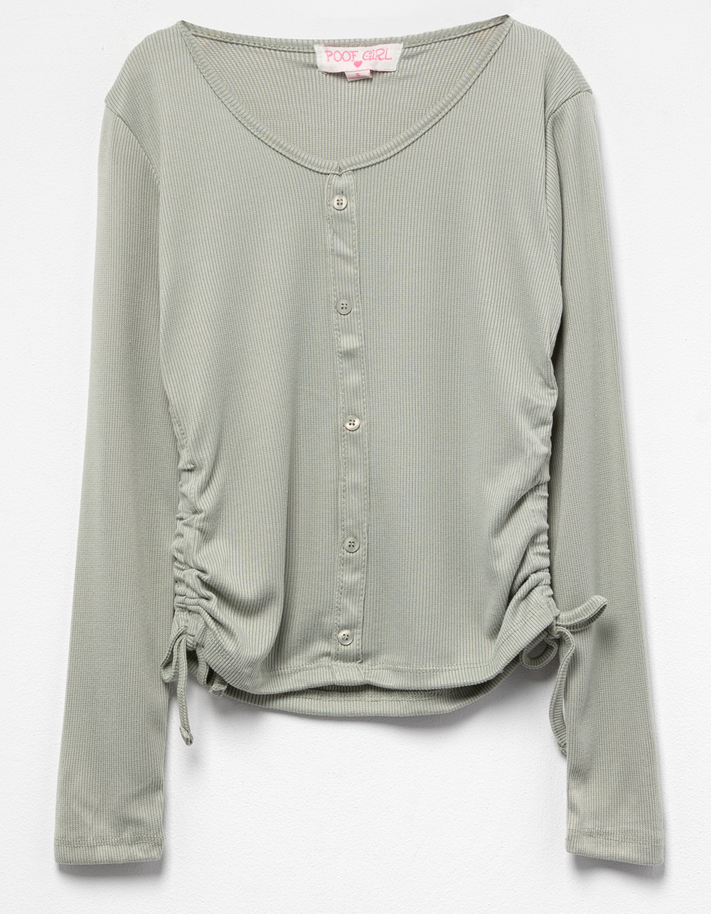 POOF Button Front Cinch Side Girls Long Sleeve Top - SAGE | Tillys