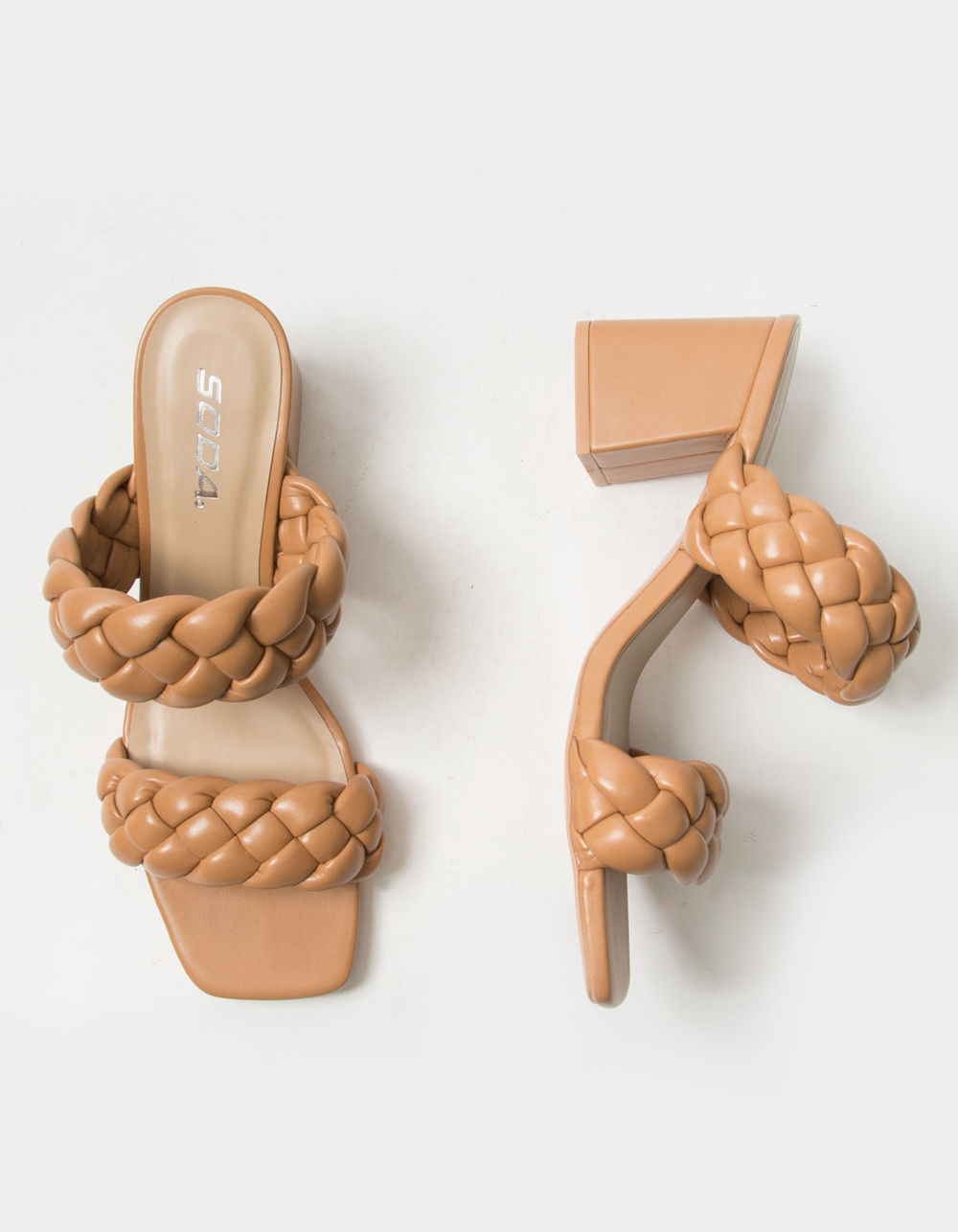 SODA Braided Womens Camel Block Heel Mules - CAMEL | Tillys