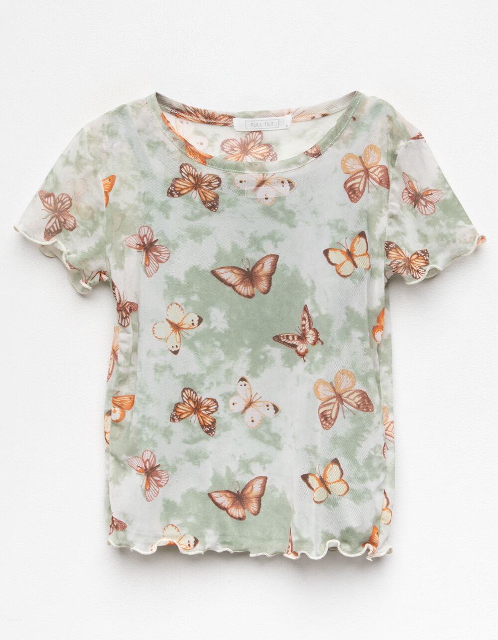 FULL TILT Girls Butterfly Mesh Top - GREEN/WHITE/BROWN | Tillys