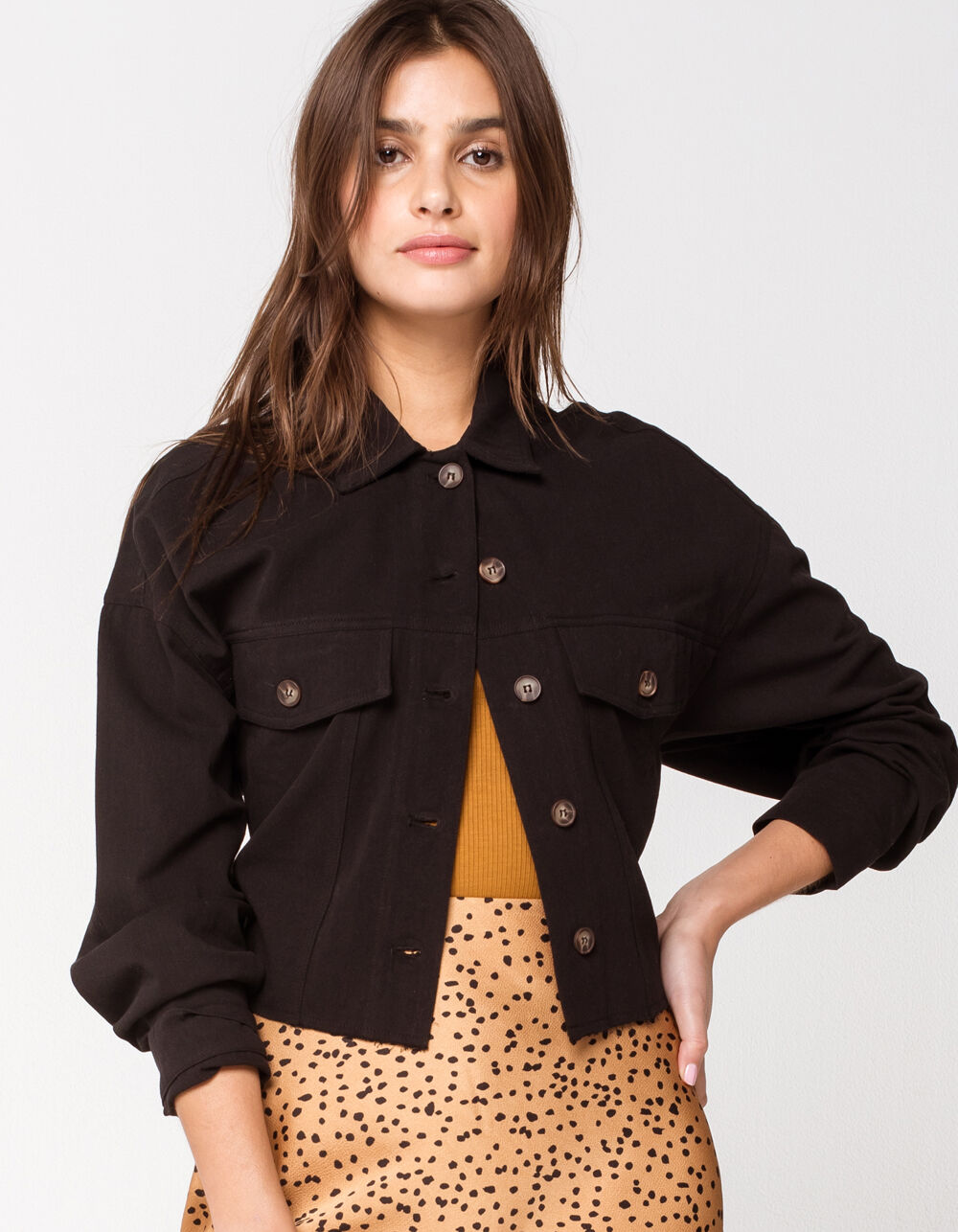 RSQ Cotton Twill Black Womens Crop Jacket - BLACK | Tillys