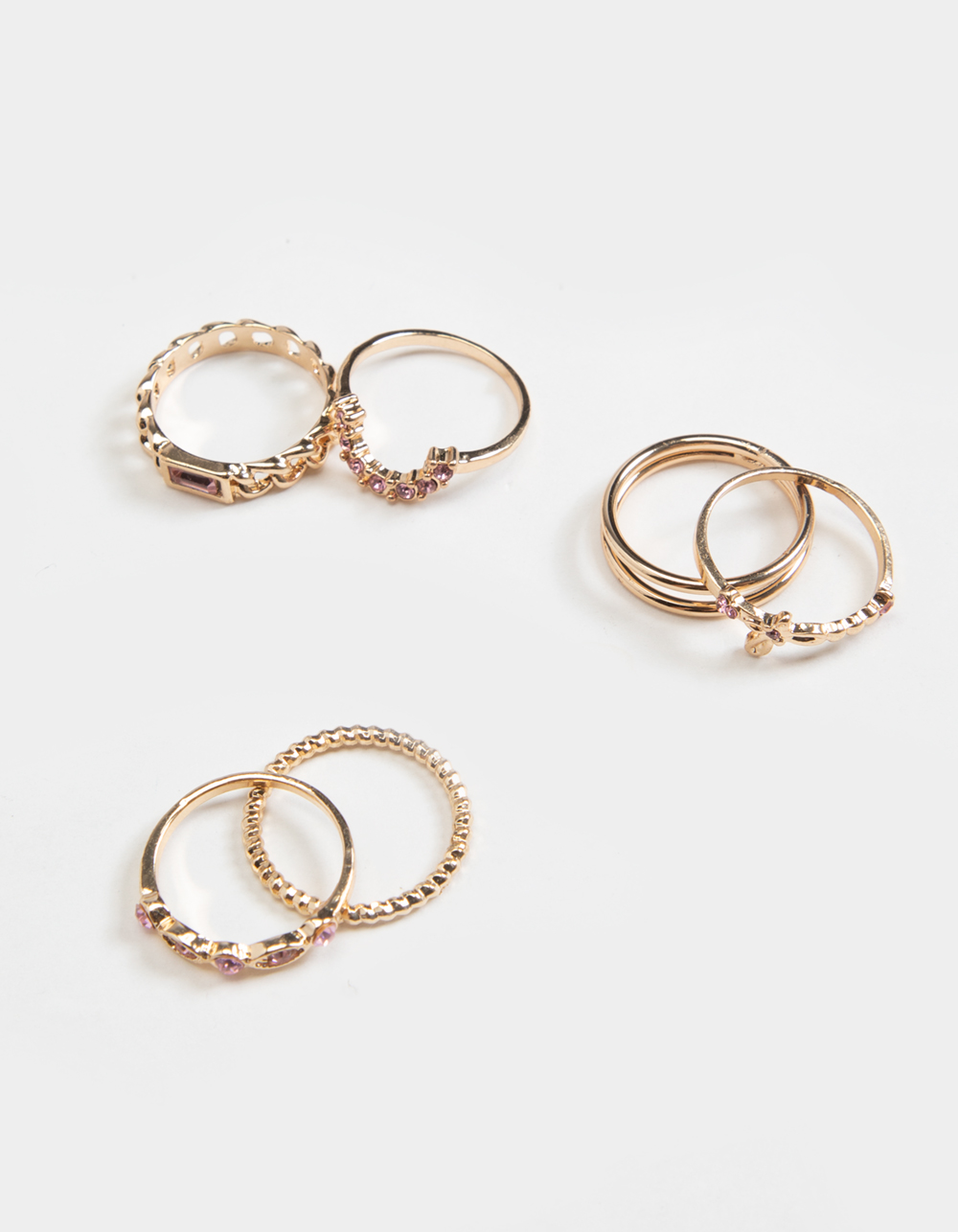 FULL TILT 5 Piece Dainty Rhinestone and Signet Heart Ring Set - GOLD ...