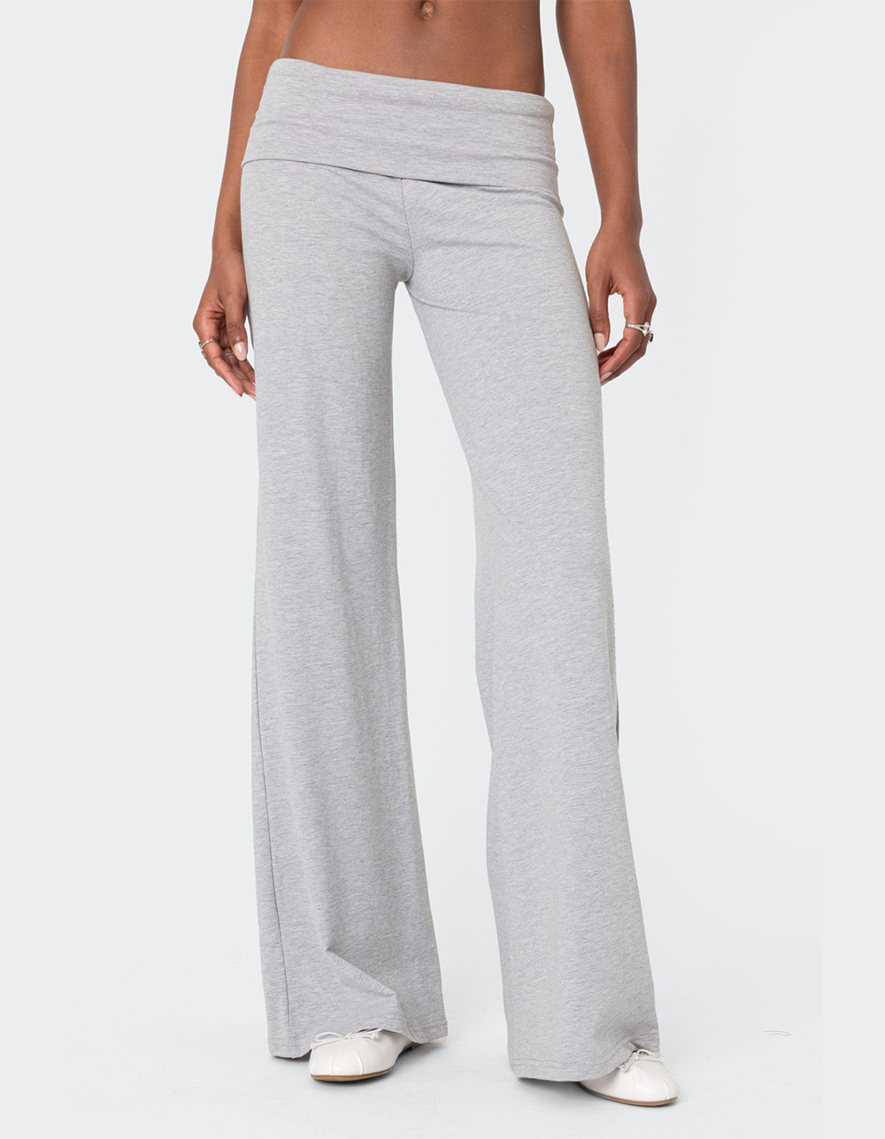 EDIKTED Wide Leg Fold Over Pants - GRAY | Tillys