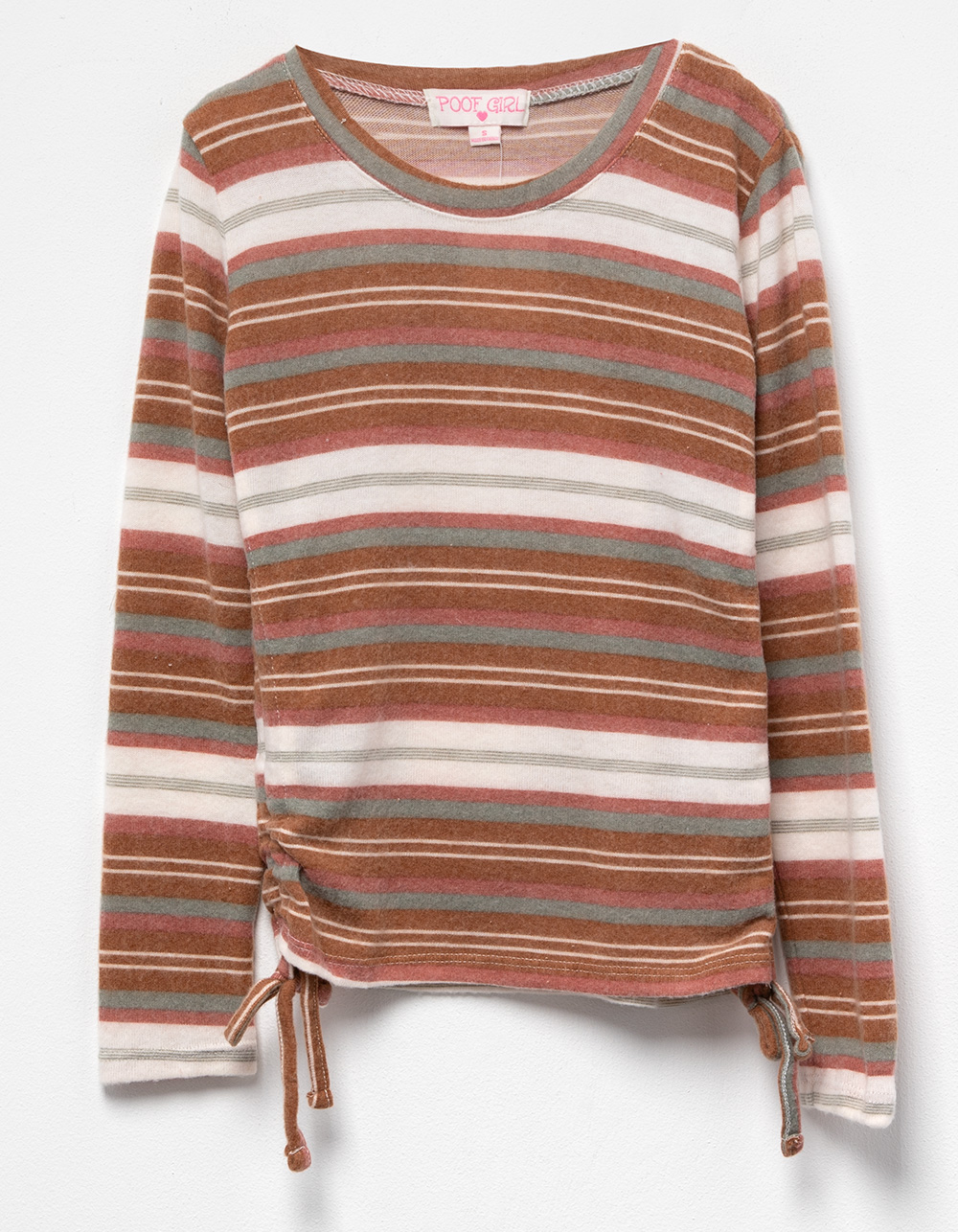 POOF Stripe Cinch Side Girls Long Sleeve Top - PINK COMBO | Tillys