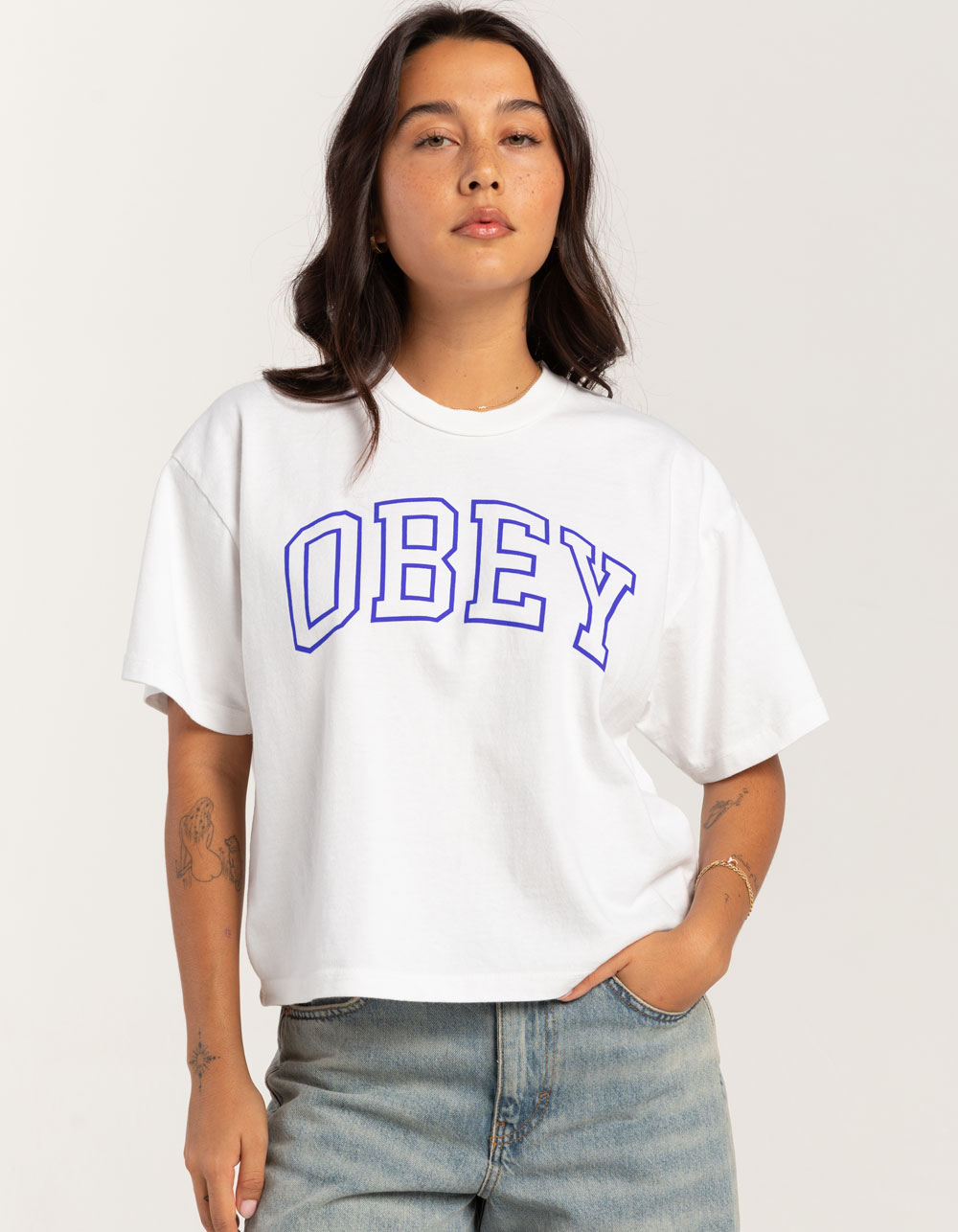 OBEY Collegiate Womens Crop Tee - WHITE | Tillys