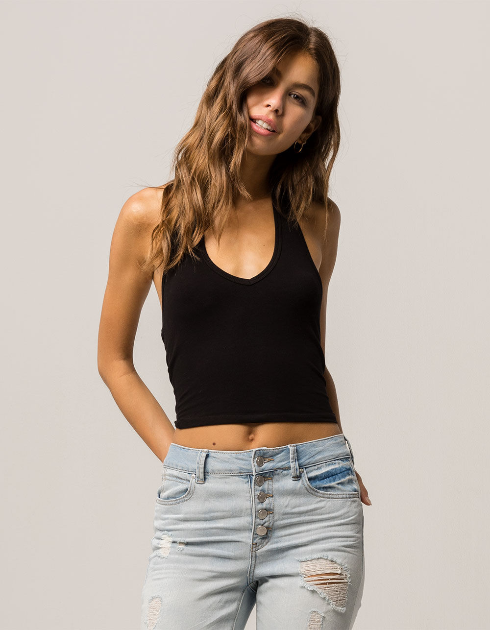 BOZZOLO Crop Rib Womens Halter Top - BLACK | Tillys