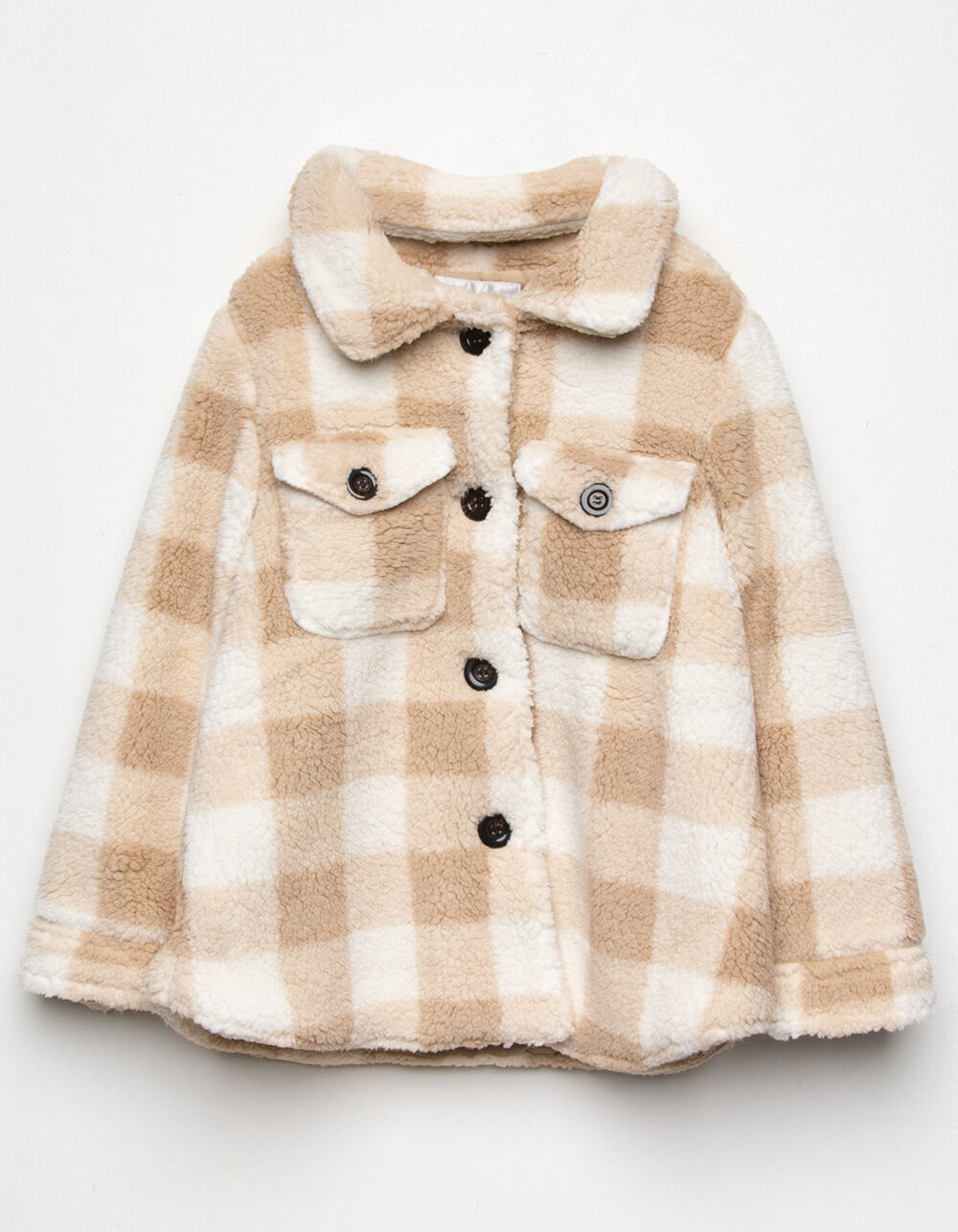 URBAN REPUBLIC Sherpa Plaid Girls Shacket - Cream Combo | Tillys