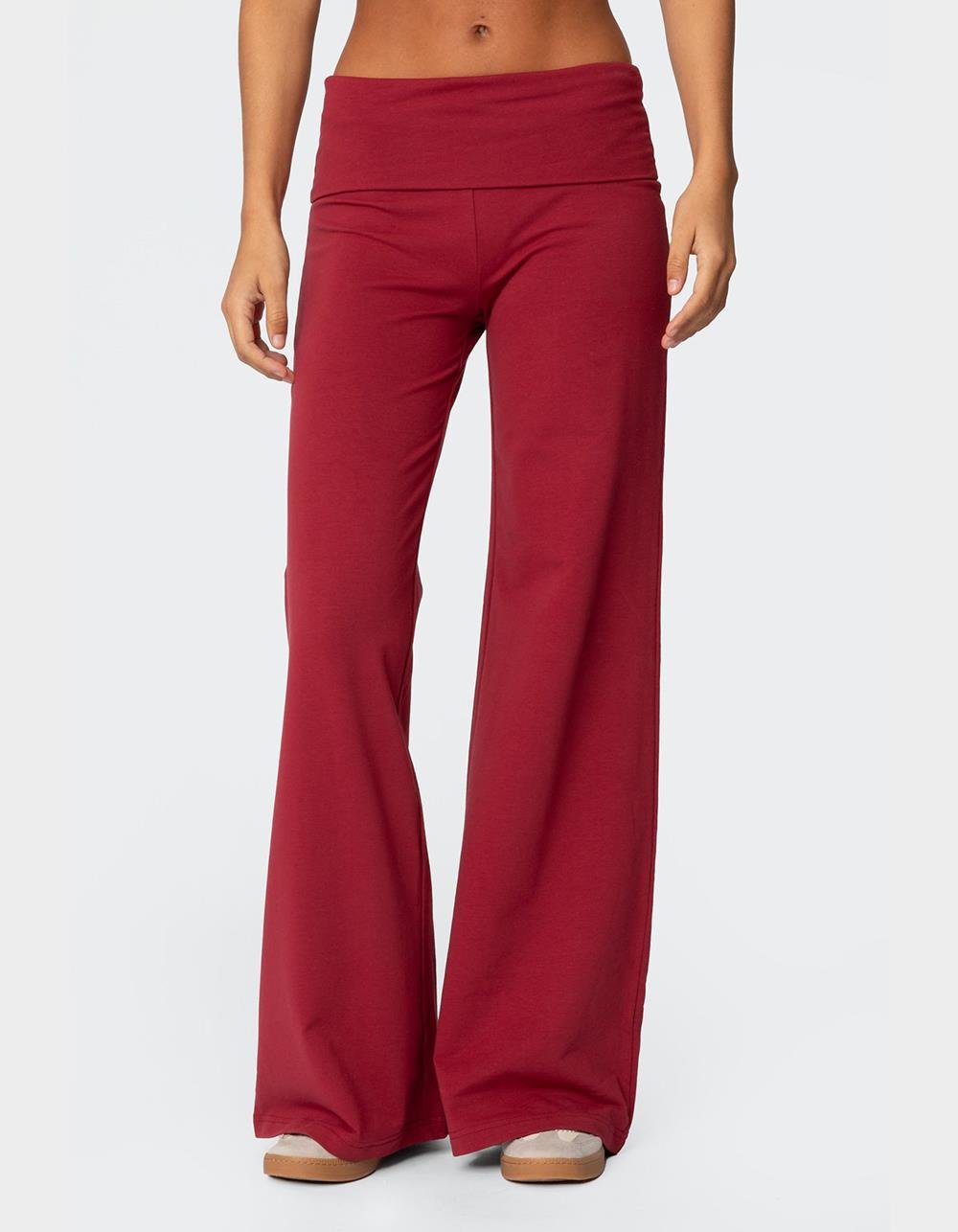 EDIKTED Wide Leg Fold Over Pants - DK RED | Tillys